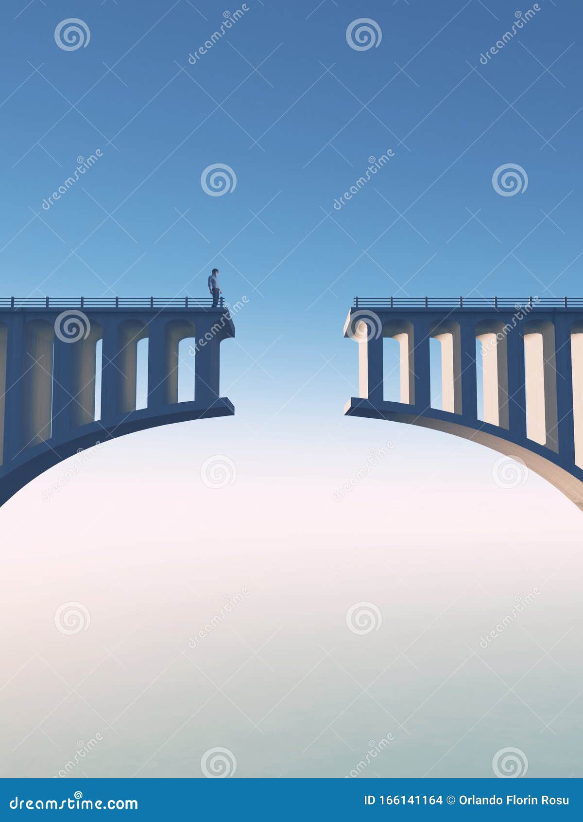 3d Man Standing On Broken Cracked Bridge Damage Royalty-Free Stock ...