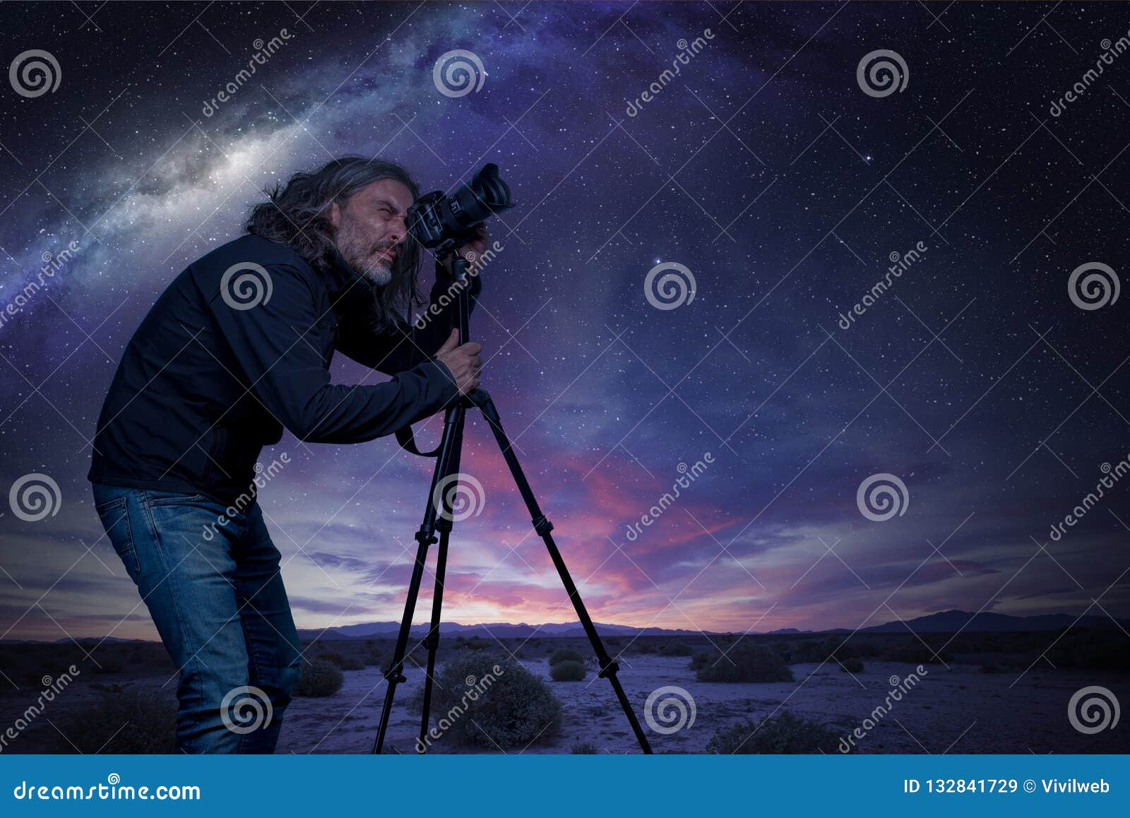 Man Standing at Camera Under a Starry Sky Stock Image - Image of dark ...