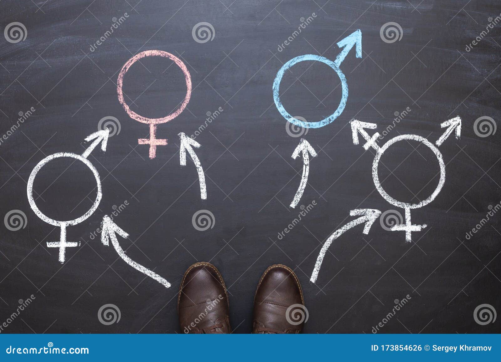 A Man Standing Before A Choice Of Gender Symbols Of Male Female