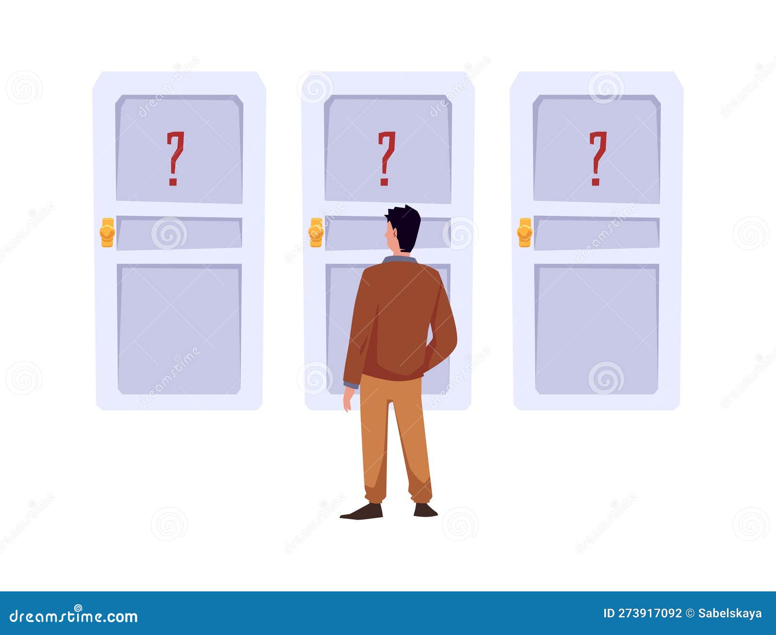 Man Standing and Choosing between Three Identical Doors Flat Style ...