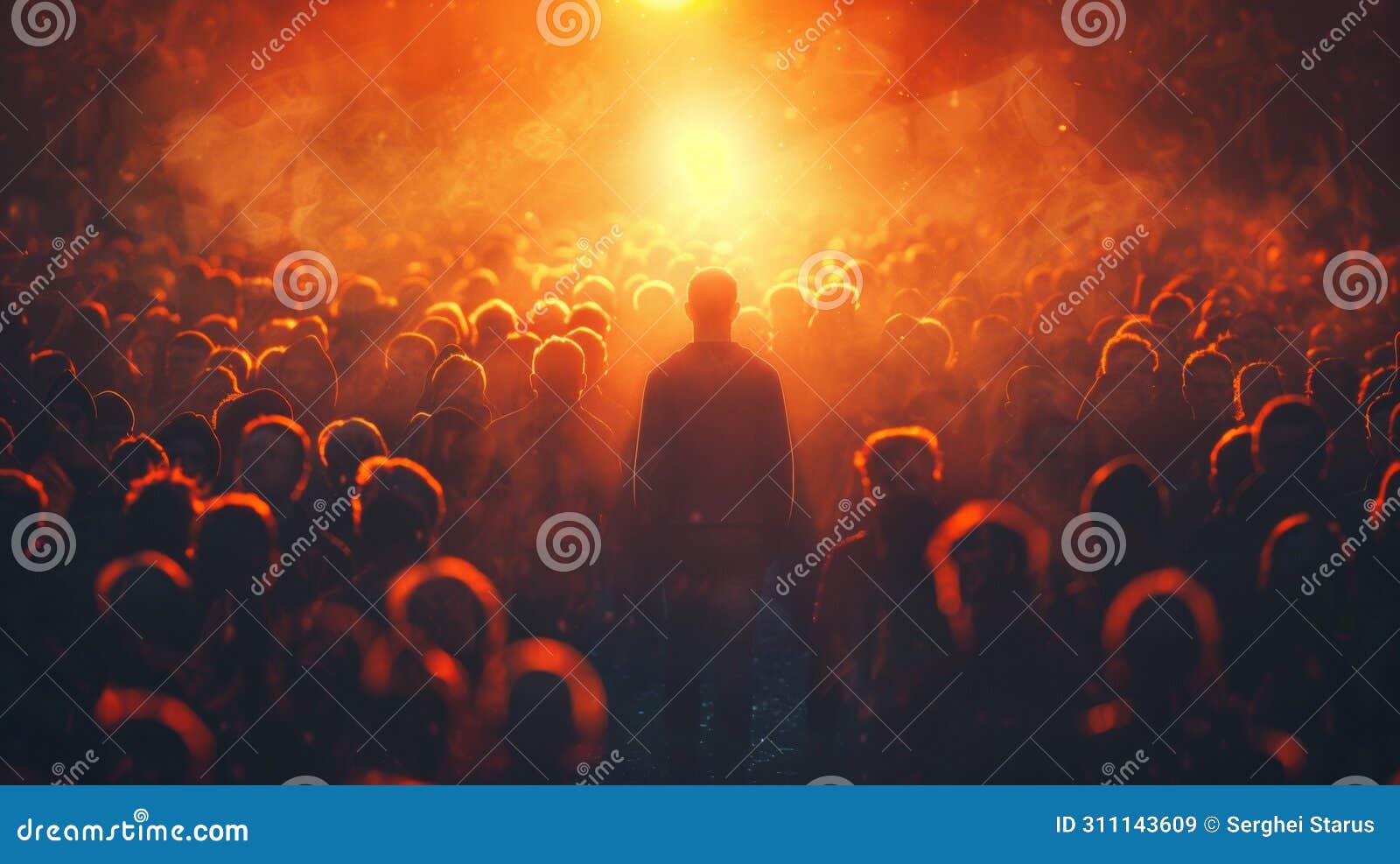 A Man Standing in a Crowd of People with the Sun Shining Behind Him, AI ...