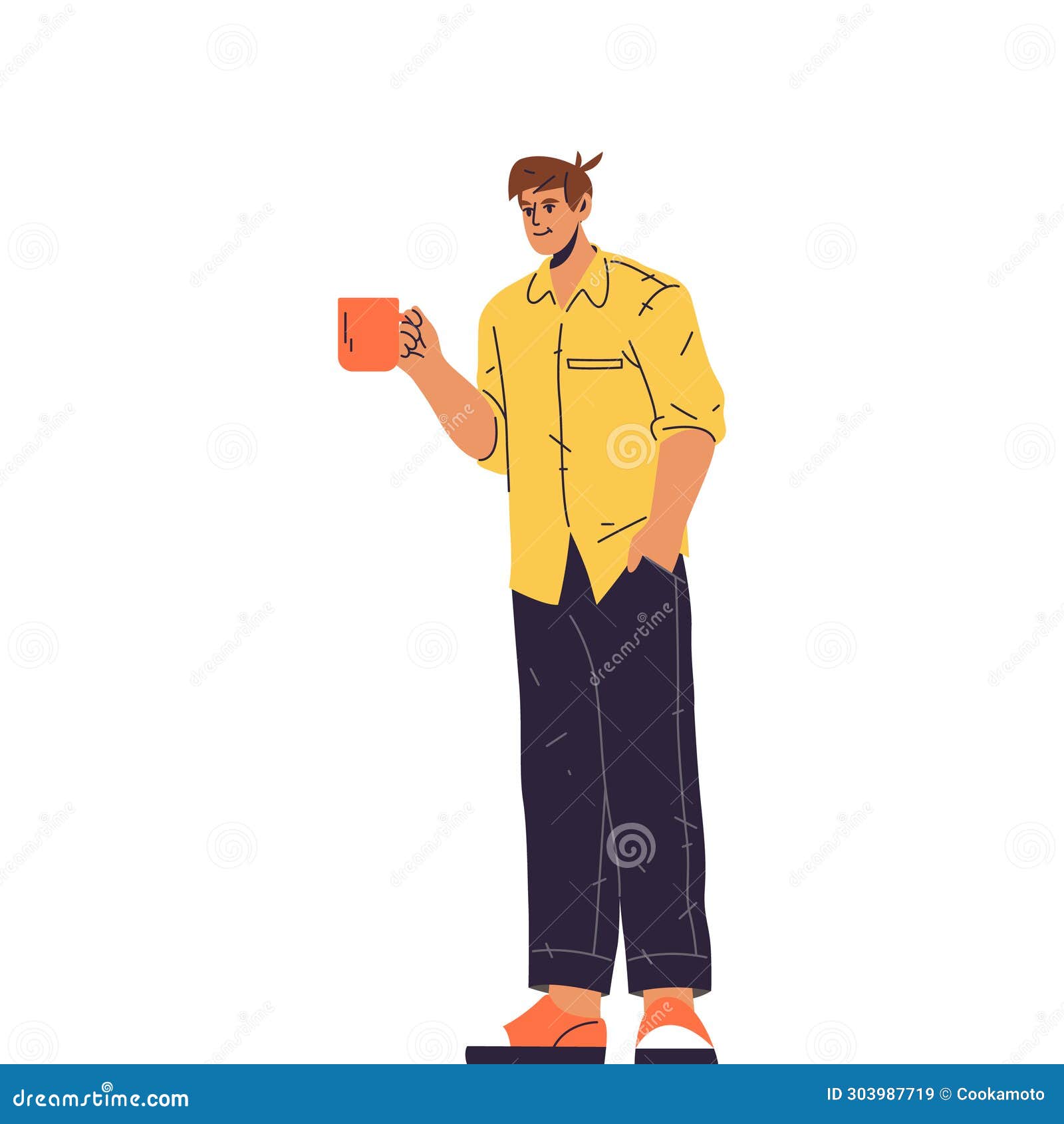 Man Standing with Cup of Coffee. Vector Flat Image Stock Vector ...