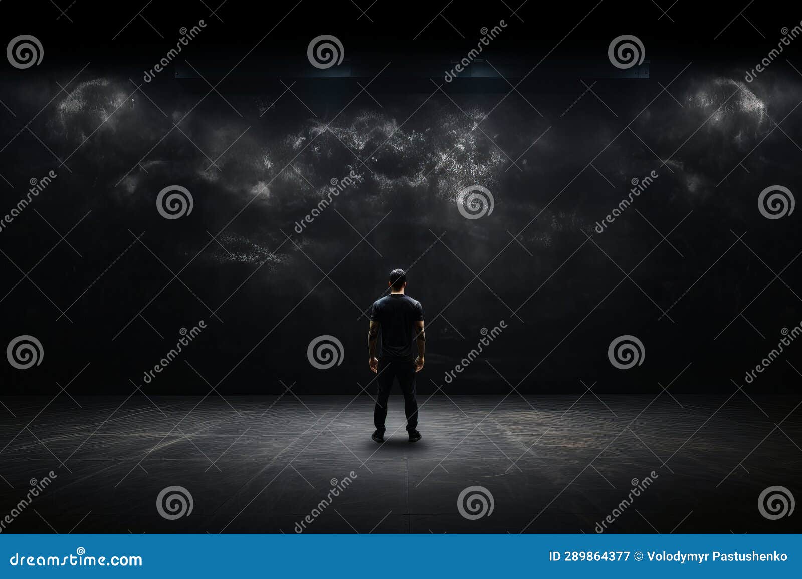 Man Standing in Dark Room with Cloudy Sky. Generative AI Stock ...