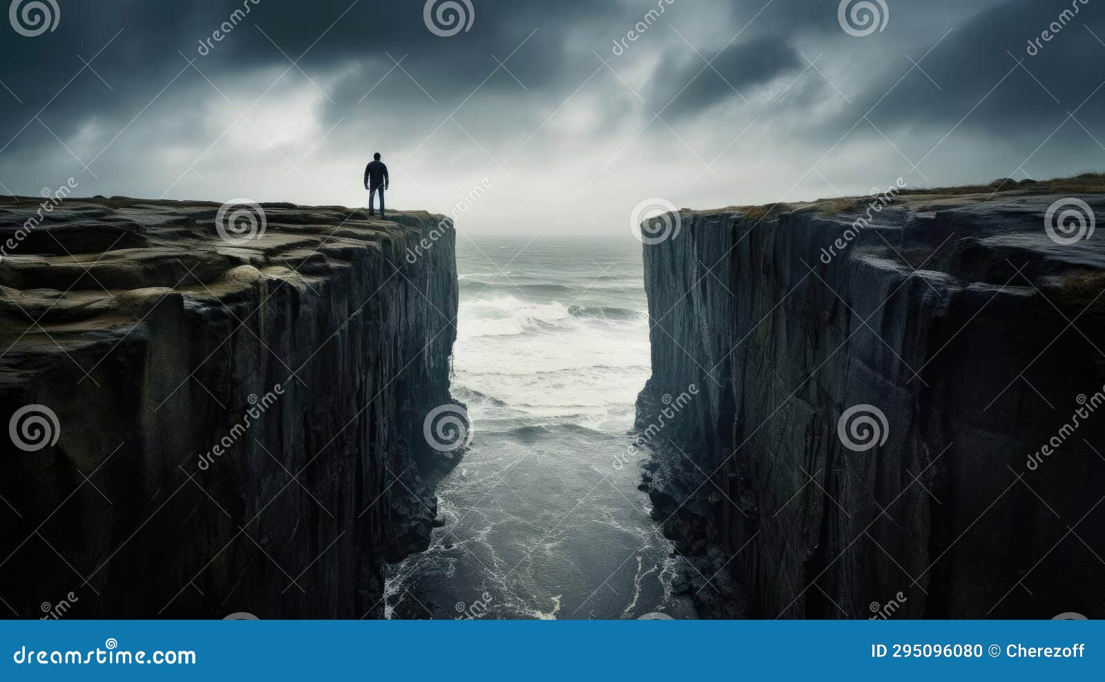 Man Standing on the Edge of a Cliff in Front of the Ocean Stock Photo ...