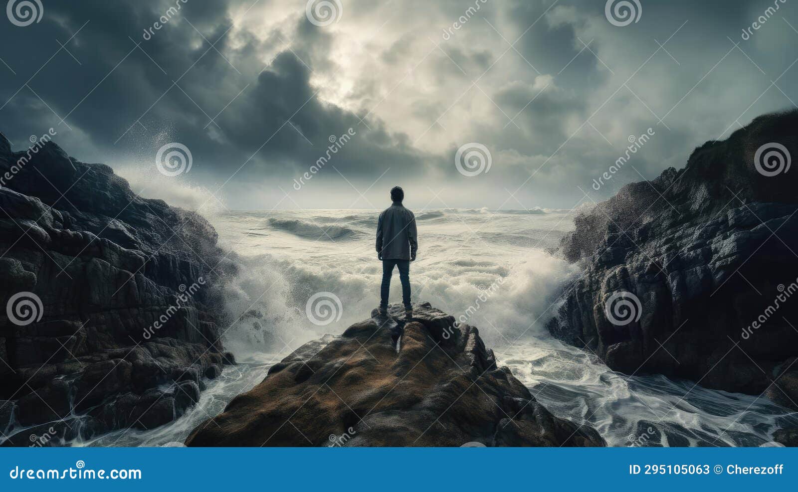 Man Standing on the Edge of a Cliff in Front of the Ocean Stock Image ...