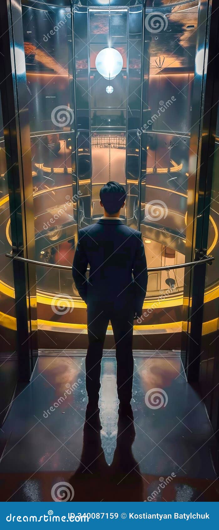 A Man Standing in an Elevator Looking at the Ceiling Stock Image ...