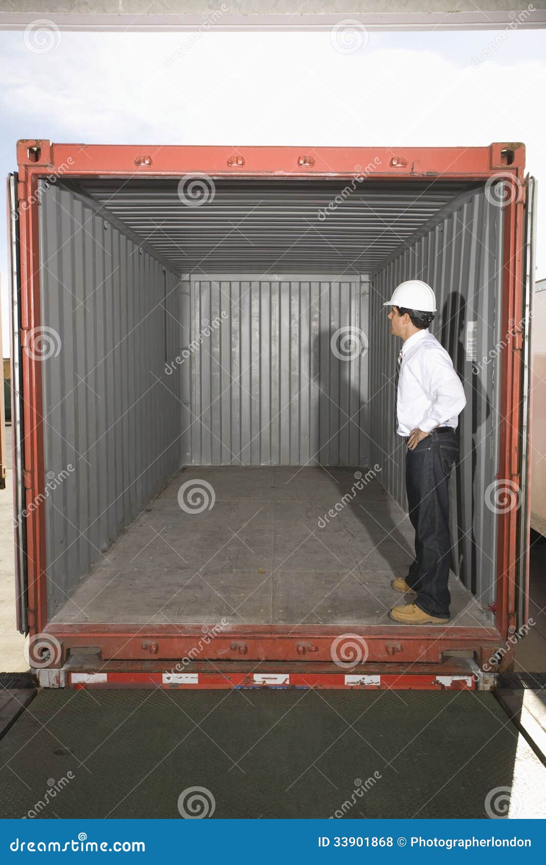 Man Standing in Empty Container Stock Photo - Image of factory, full ...
