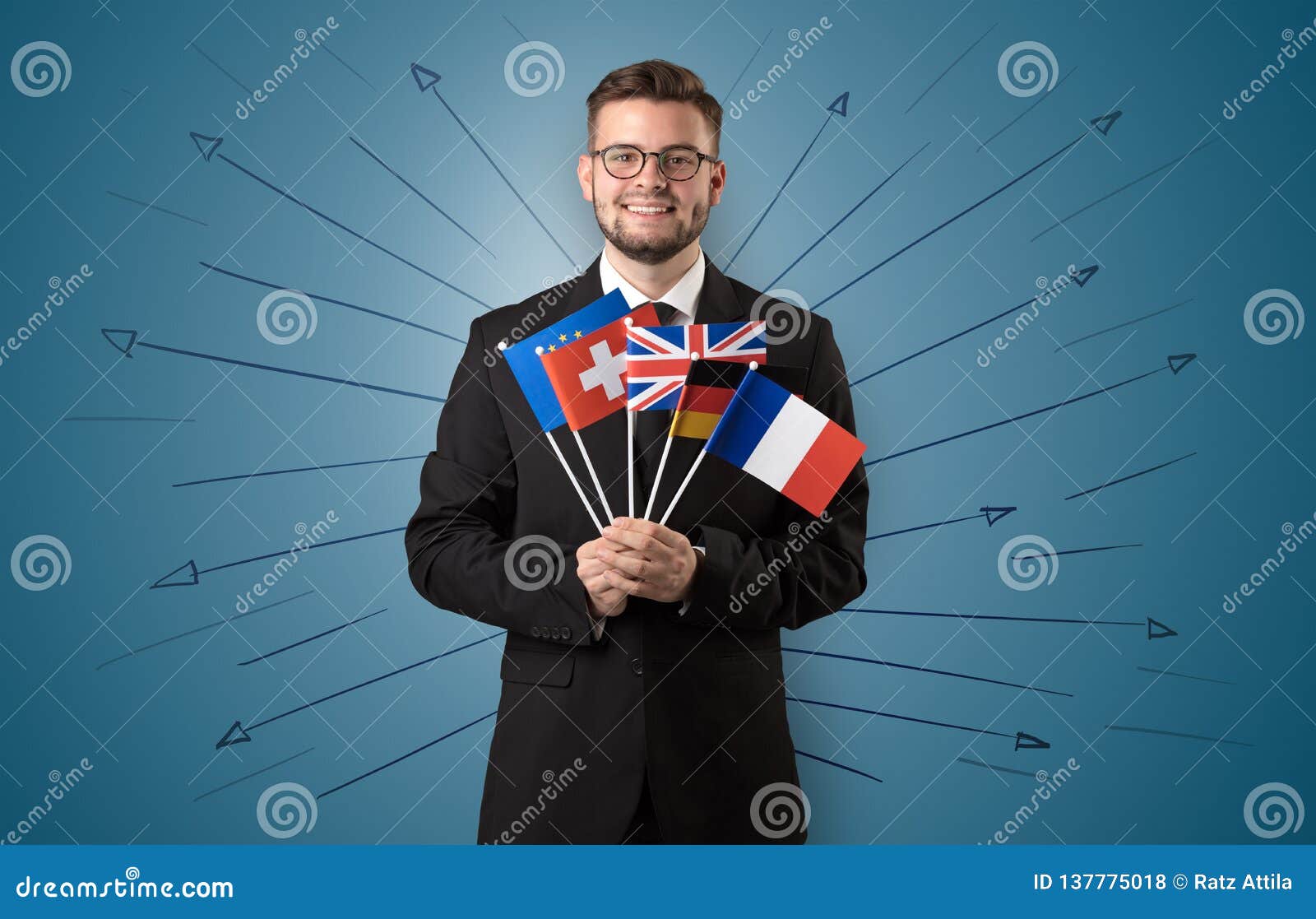 Man Standing with Flag and Destination Concept Stock Photo - Image of ...
