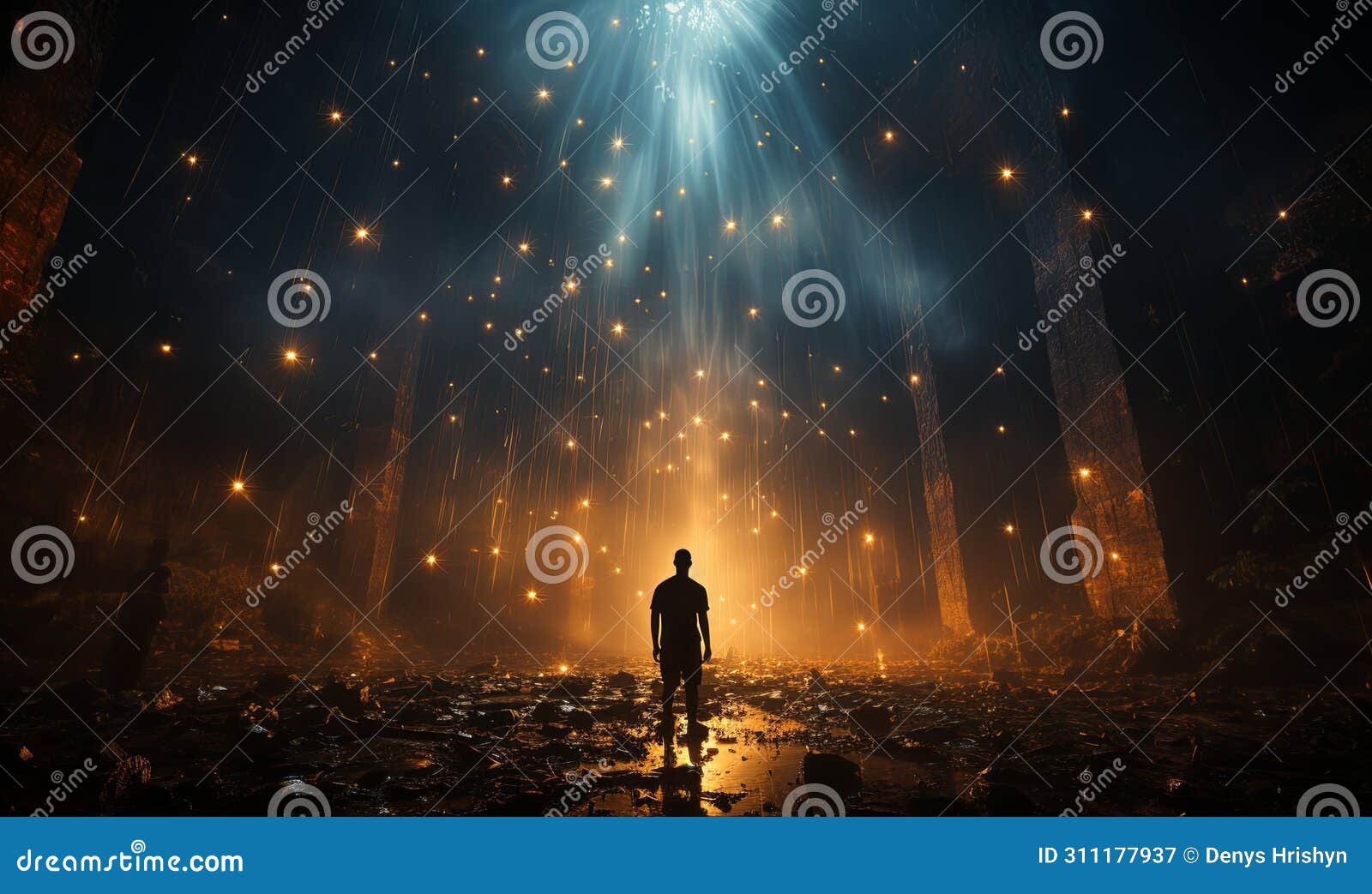 Man Standing in Forest at Night Stock Image - Image of mystery ...