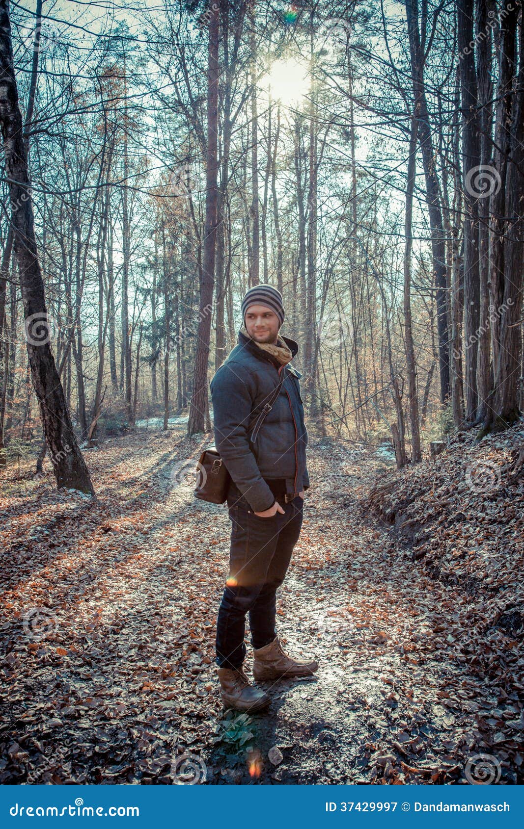 Man standing in the forest stock image. Image of vertical - 37429997