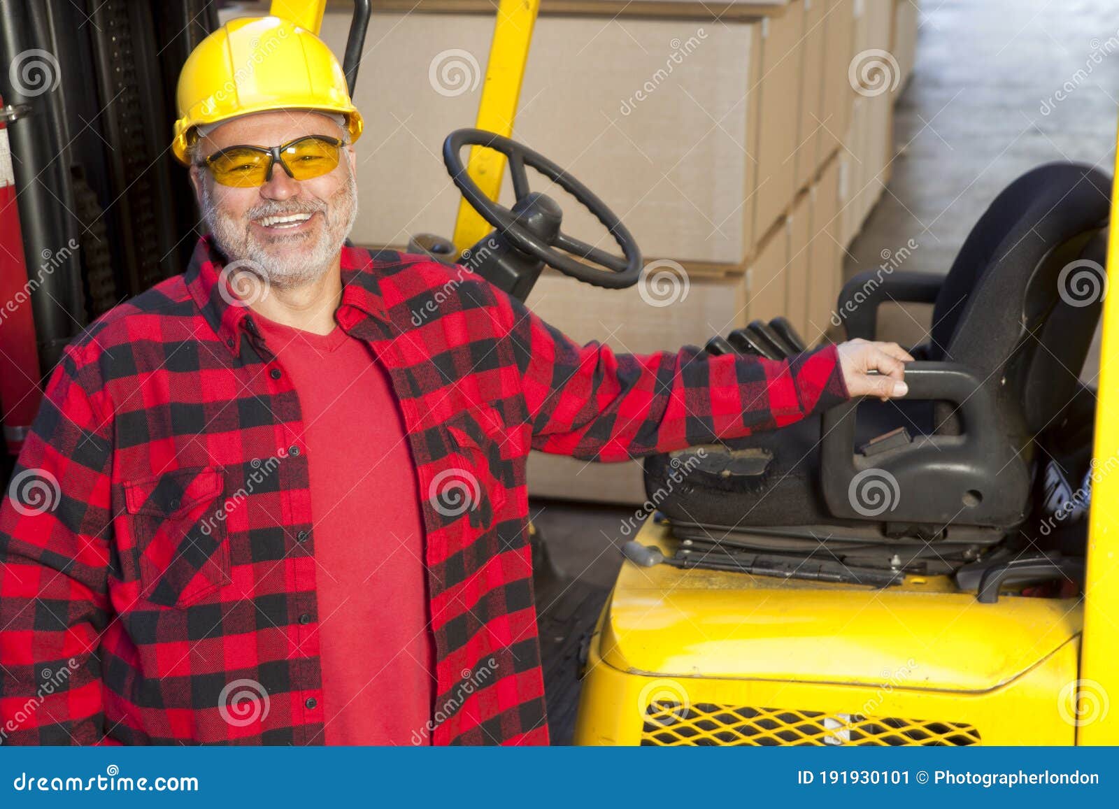 Man Standing by Fork Lift Truck Smiling Stock Image - Image of ...