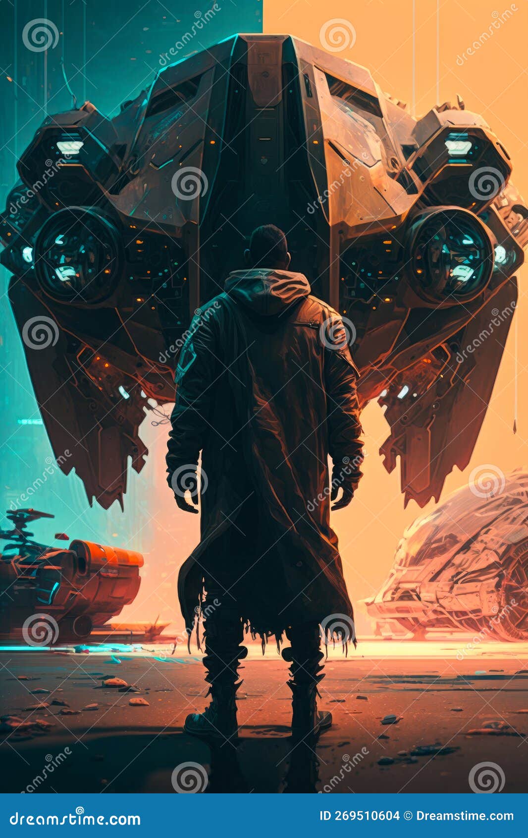 Man Standing in Front of an Alien Spaceship. Generative AI Stock ...