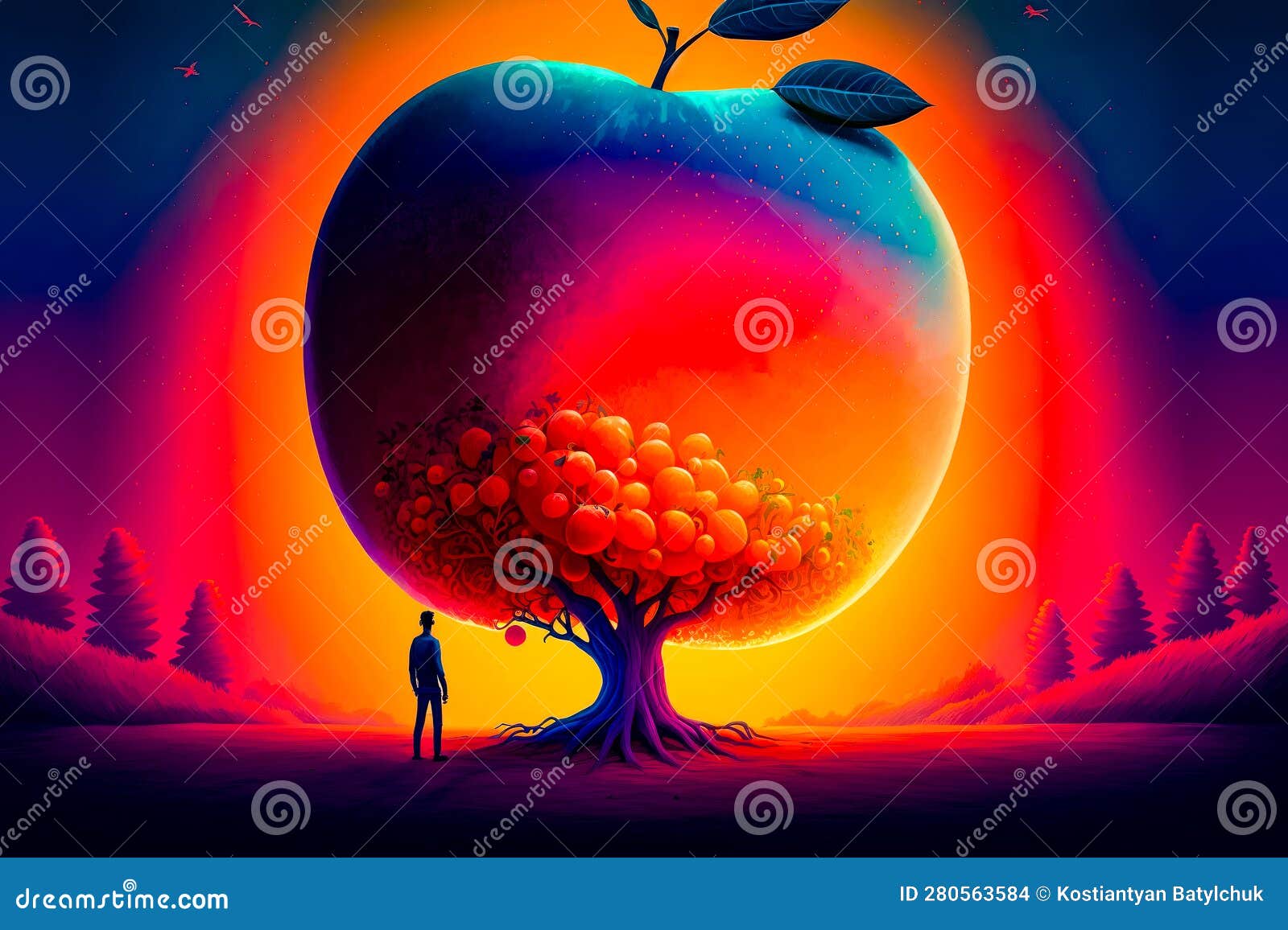 Man Standing in Front of Apple with Tree Growing Out of it. Generative ...