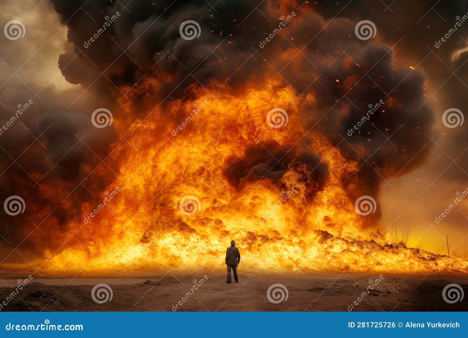 A Man Standing in Front of Big Fire Stock Illustration - Illustration ...