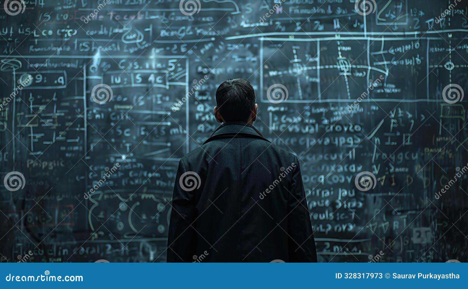 A Man Standing in Front of a Blackboard Full of Complex Mathematical ...