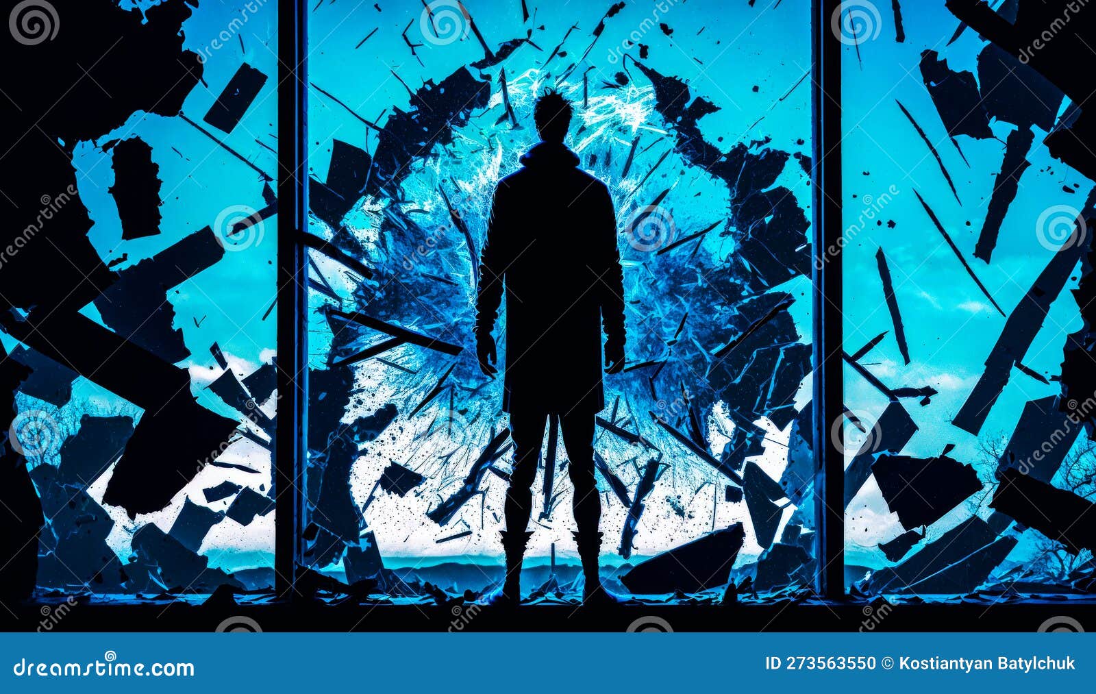 Man Standing in Front of Broken Window. Generative AI Stock Photo ...