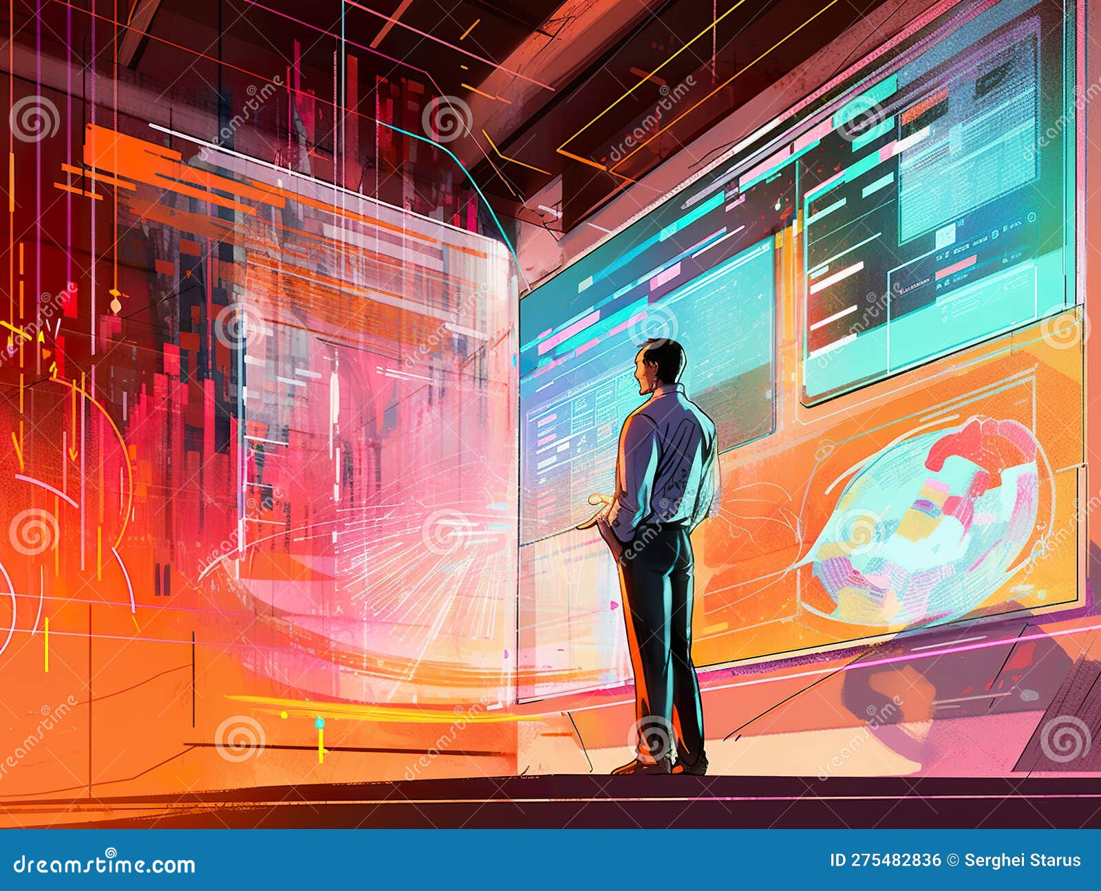 A Man Standing In Front Of A Computer Screen Ai Generative Image Stock