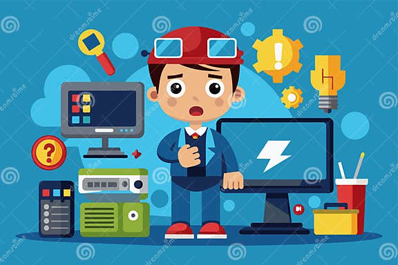 A Man is Standing in Front of a Computer Screen, Troubleshooting and ...