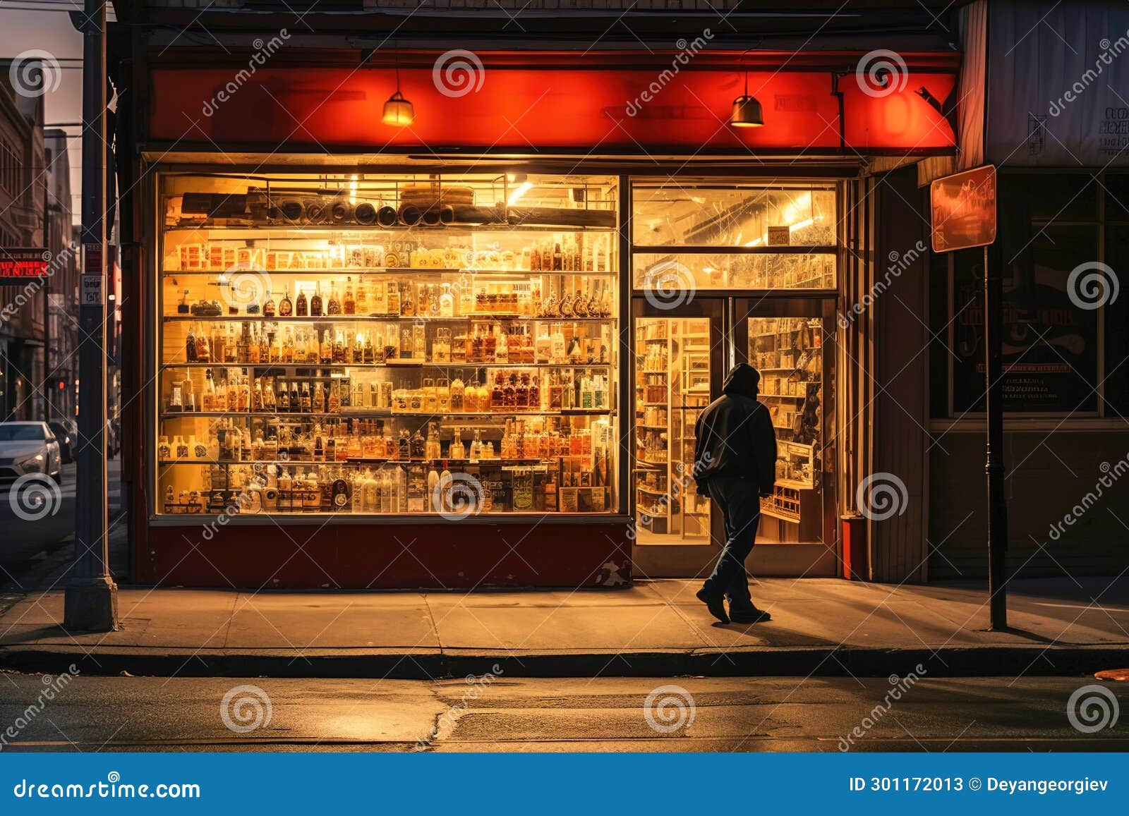 A Man Standing in Front of a Display of Bottles in Alcohol Store. Stock ...