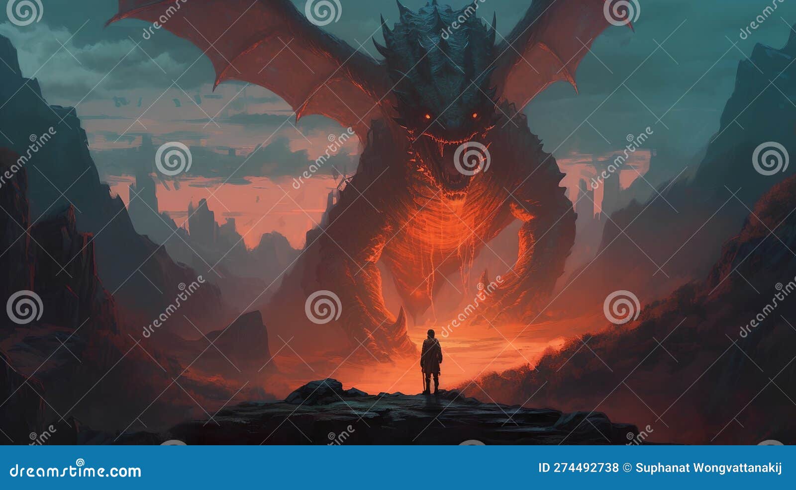 Man Standing in Front of Dragon Concept, Image Ai Generated Stock ...