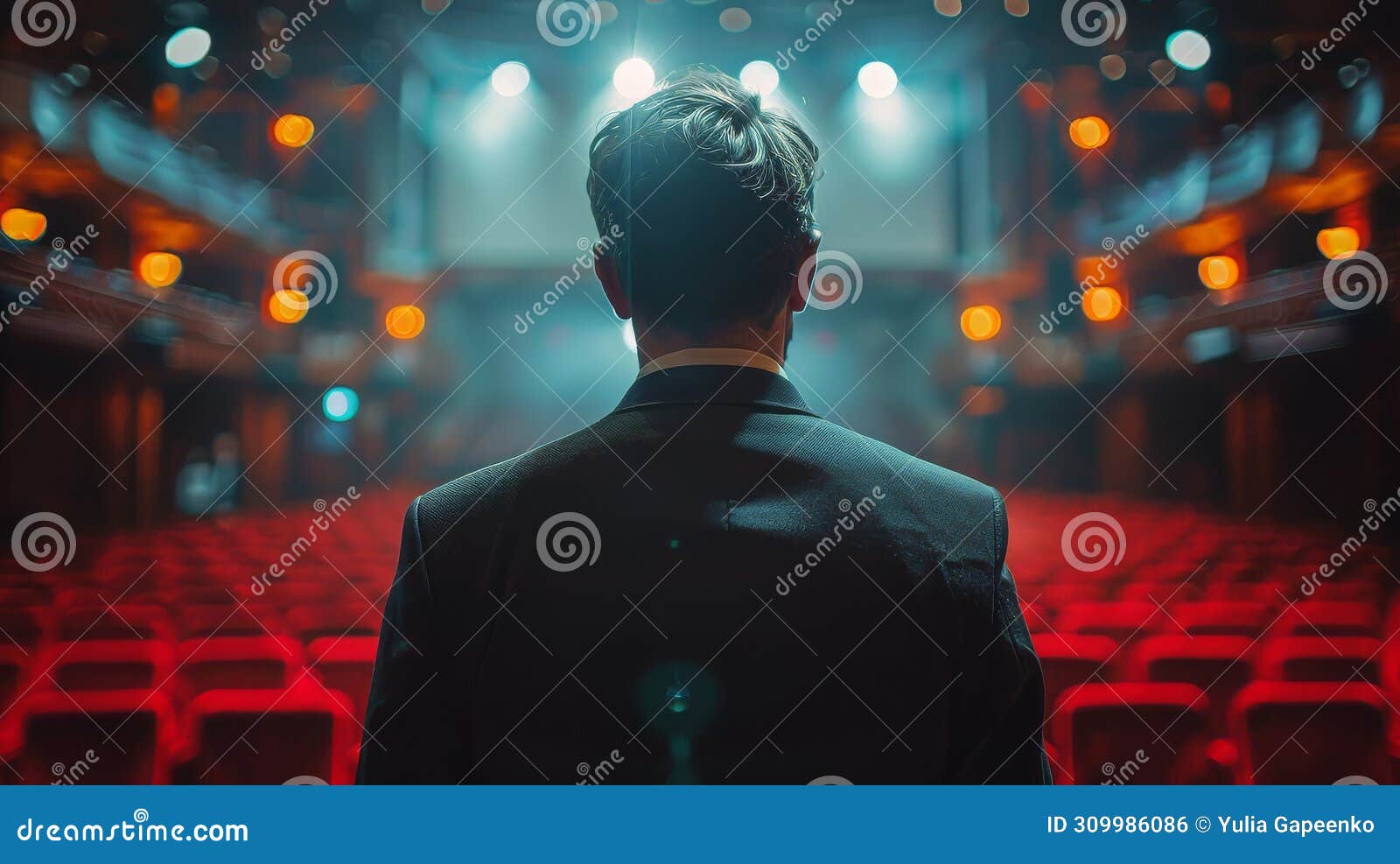 Man Standing in Front of Empty Auditorium Stock Illustration ...