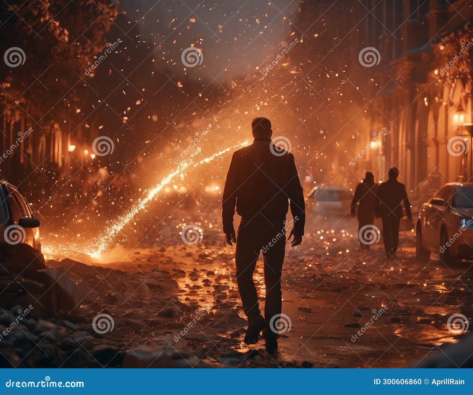 A Man Standing in Front of a Fire Stock Illustration - Illustration of ...