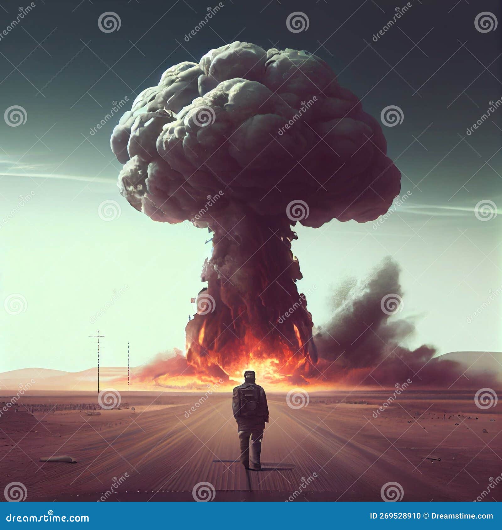 A Man Standing in Front of a Giant Mushroom Nuclear Explosion, Made ...