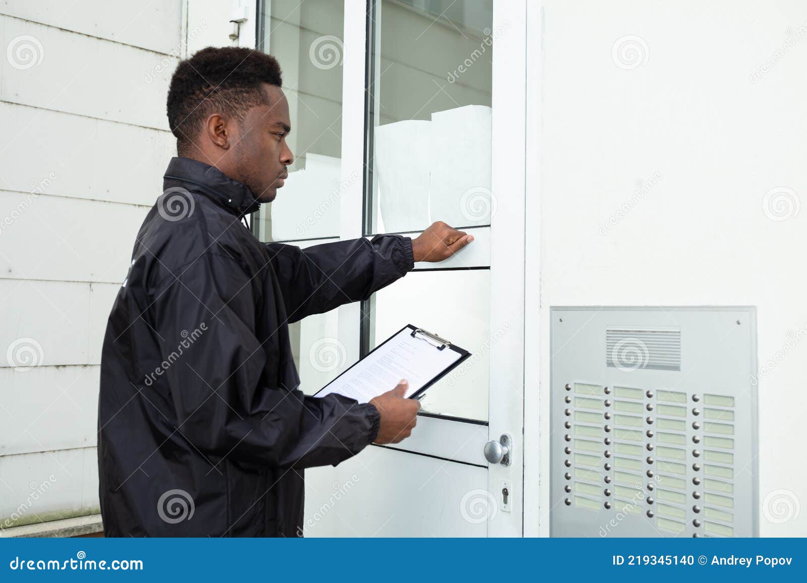 Man Knocking the Door stock photo. Image of bankrupt - 219345140