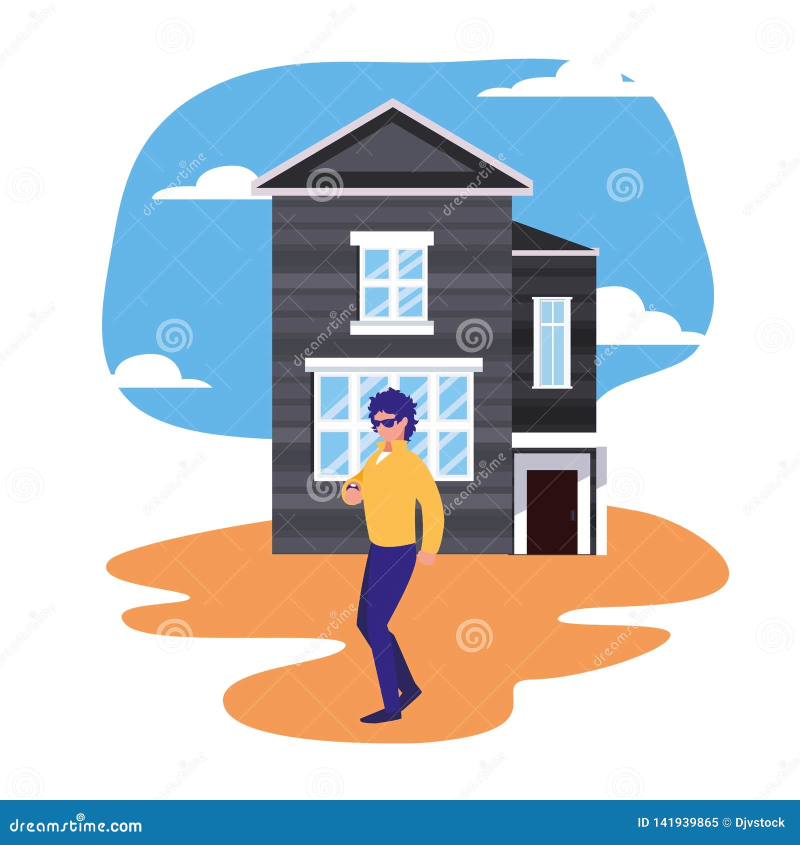 Man Standing in Front of House Street Stock Vector - Illustration of ... Man Standing in Front of House Street Stock Vector - Illustration of ...