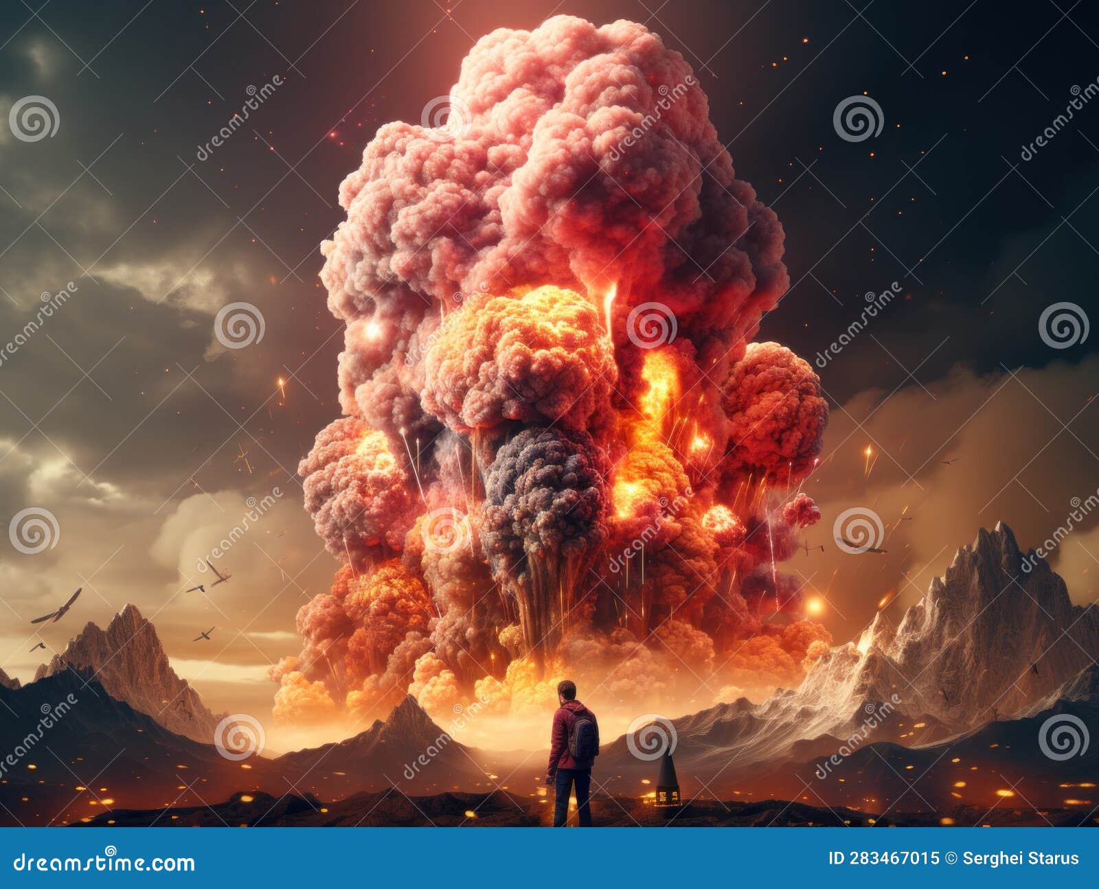 A Man Standing in Front of a Huge Explosion. Generative AI Image. Stock ...