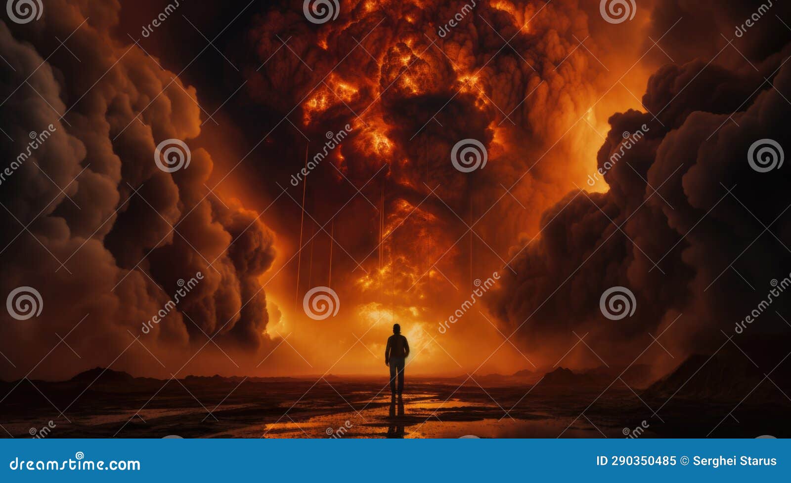 A Man Standing in Front of a Huge Fire. AI Stock Image - Image of ...