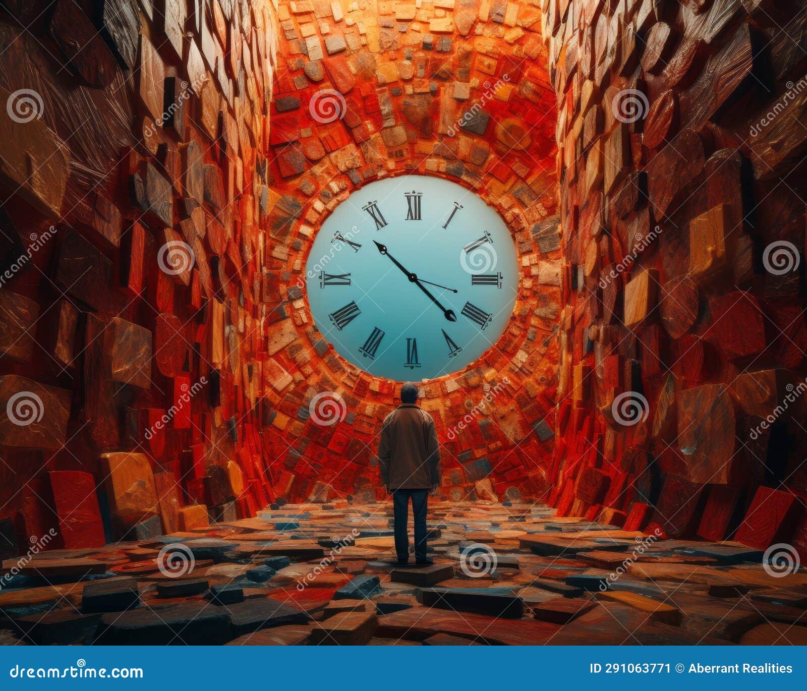 A Man Standing in Front of a Large Clock Stock Illustration ...