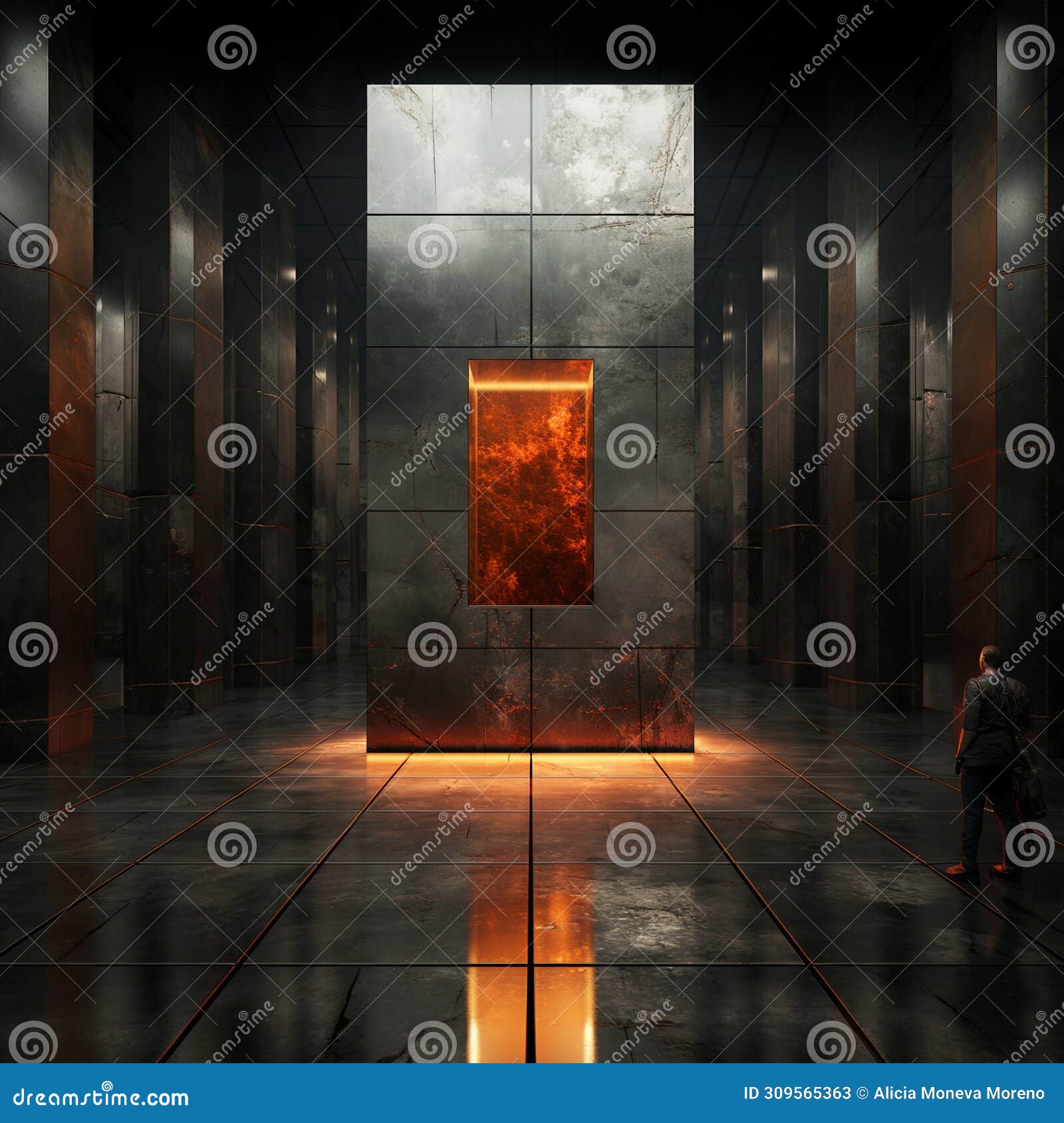 A Man is Standing in Front of a Large, Dark Room with a Small Window ...