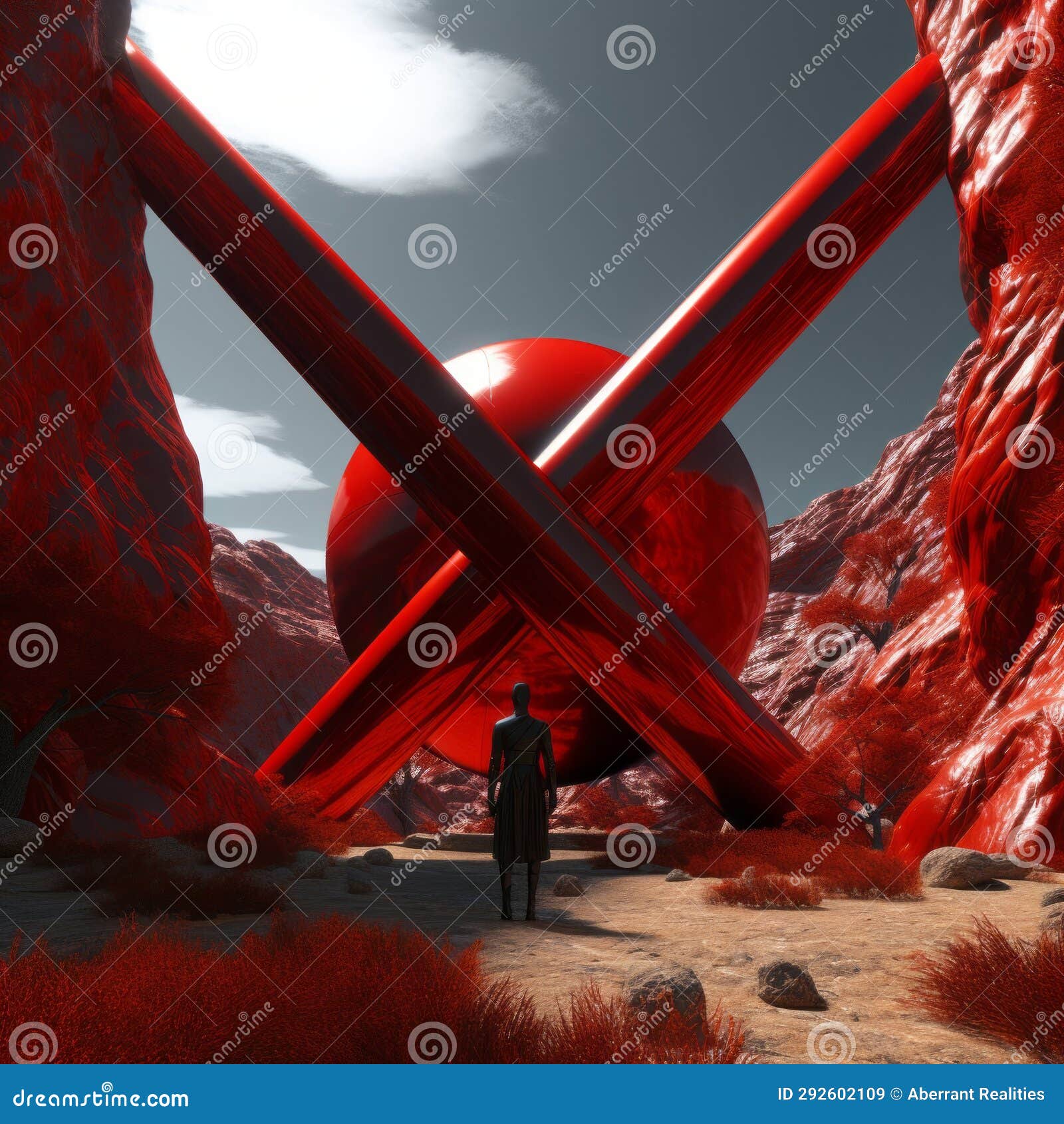 A Man Standing in Front of a Large Red Object Stock Illustration ...