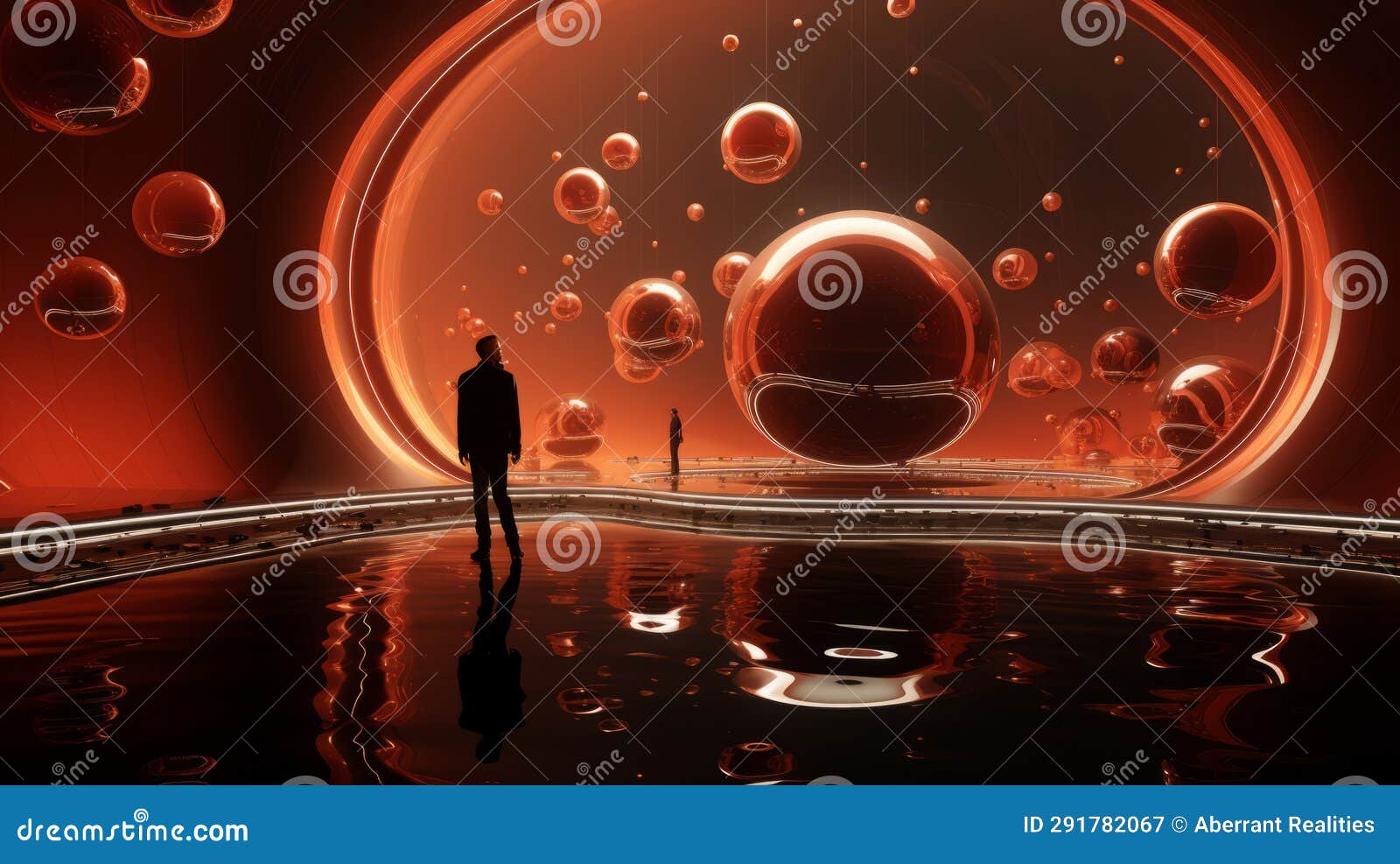 A Man Standing in Front of a Large Red Sphere Stock Illustration ...