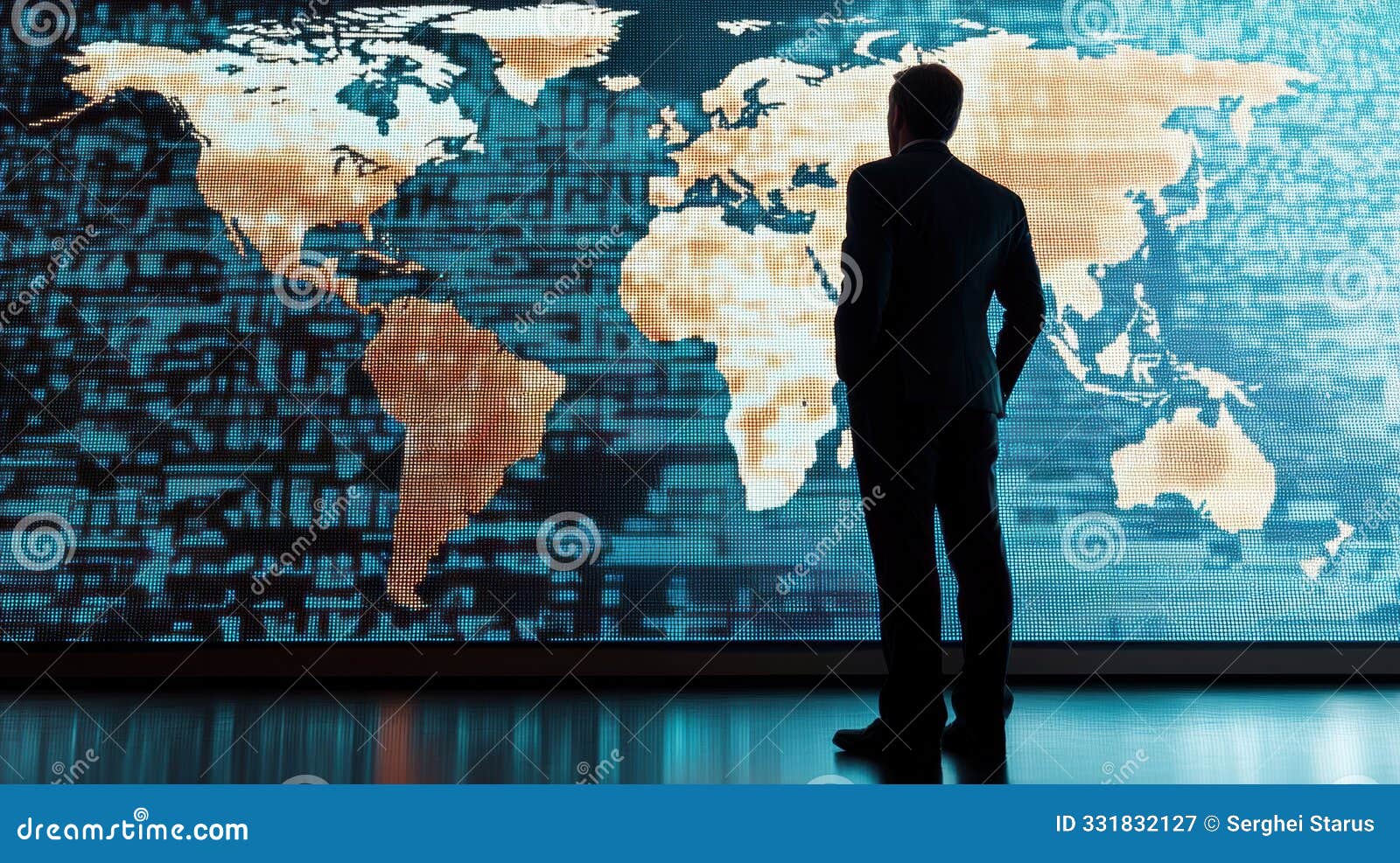 A Man Standing in Front of a Large Screen with the World Map on it, AI ...