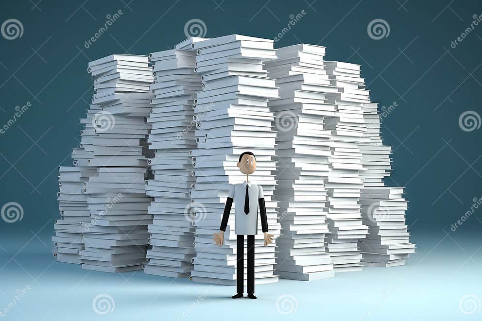 Man Standing in Front of Large Stack of Papers. Generative AI Stock ...