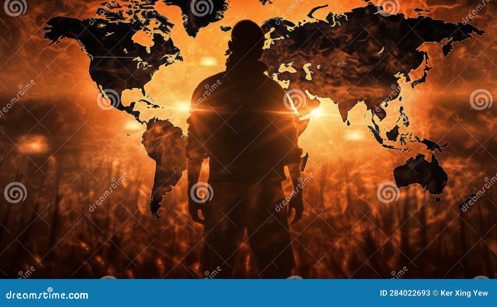 A Man Standing in Front of a Map of the World Stock Illustration ...