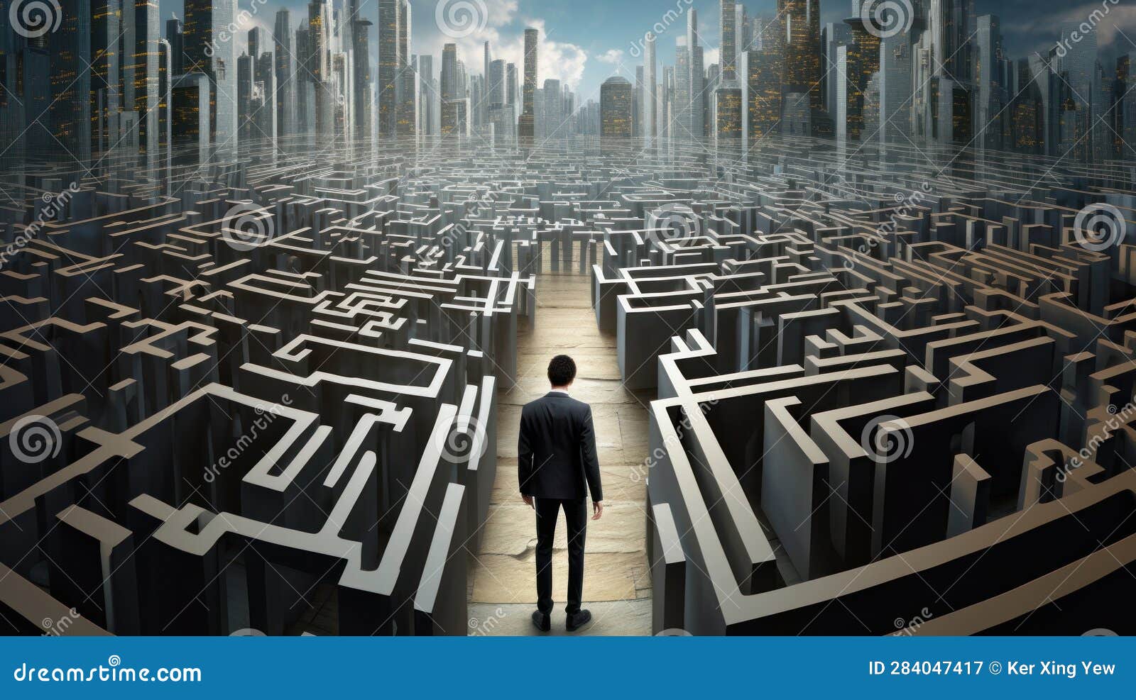 A Man Standing in Front of a Maze Stock Illustration - Illustration of ...