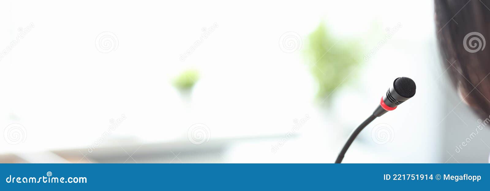 Man Standing in Front of Microphone at Conference Closeup Stock Photo ...