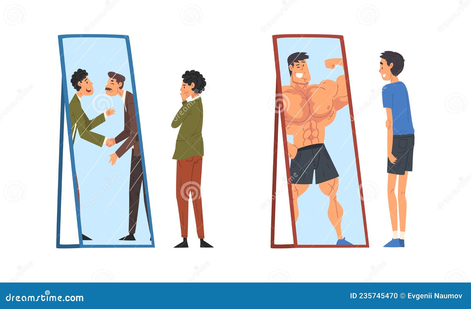 Reflection Of Muscular Attractive Male Athlete In The Mirror, Alter Ego ...