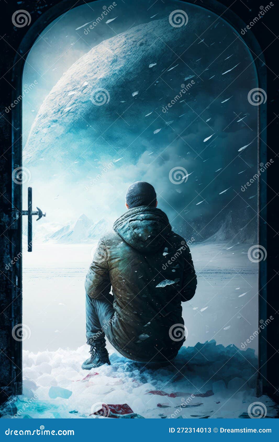 Man Standing in Front of Open Door Looking at Distant Object in the Sky ...