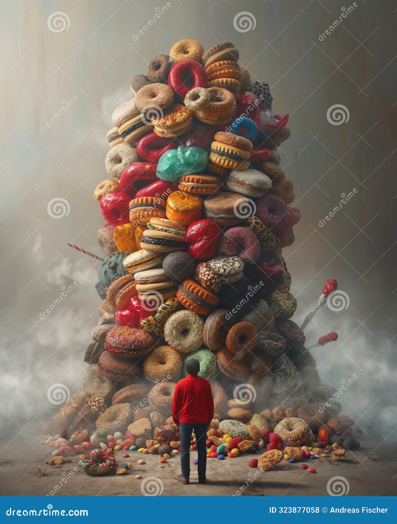Man Standing in Front of Pile of Donuts Stock Illustration ...