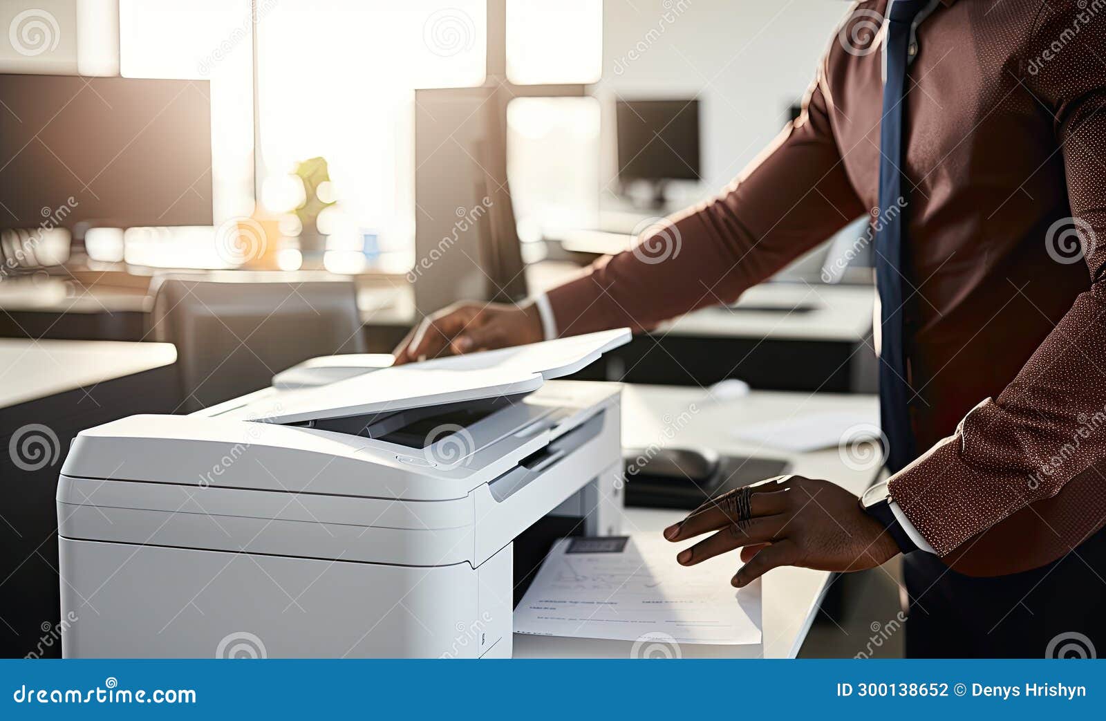 A Man Standing in Front of a Printer Stock Illustration - Illustration ...