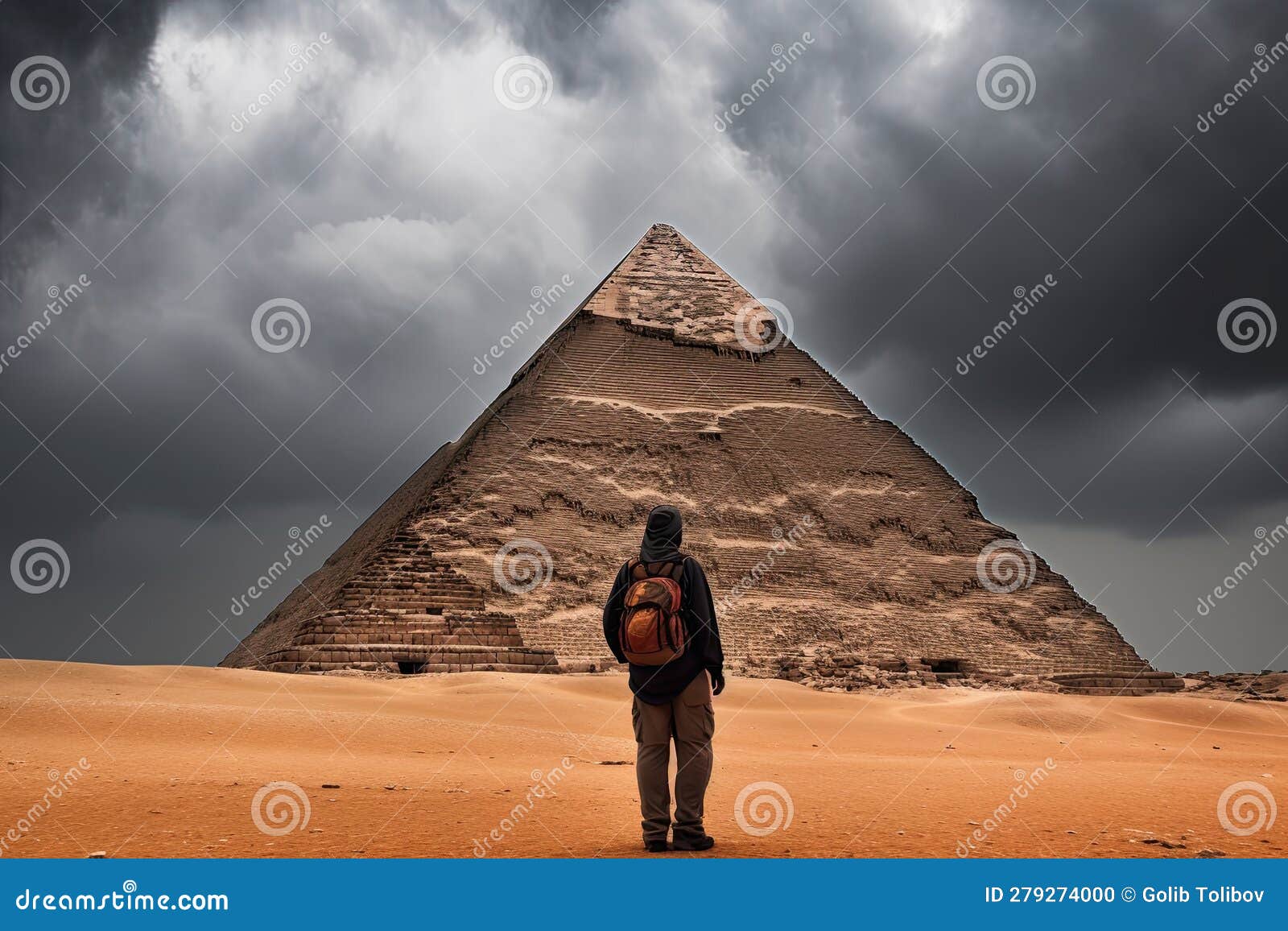 A Man Standing in Front of a Pyramid. Generative Ai Stock Illustration ...