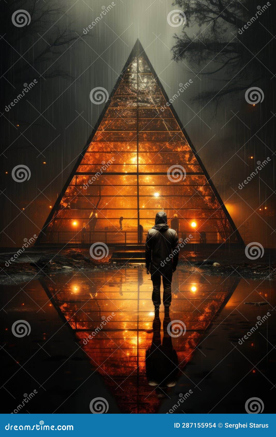A Man Standing in Front of a Pyramid with a Light on. Generative AI ...