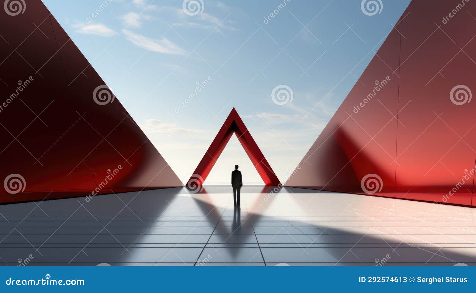 A Man Standing in Front of a Red Triangle, AI Stock Image - Image of ...