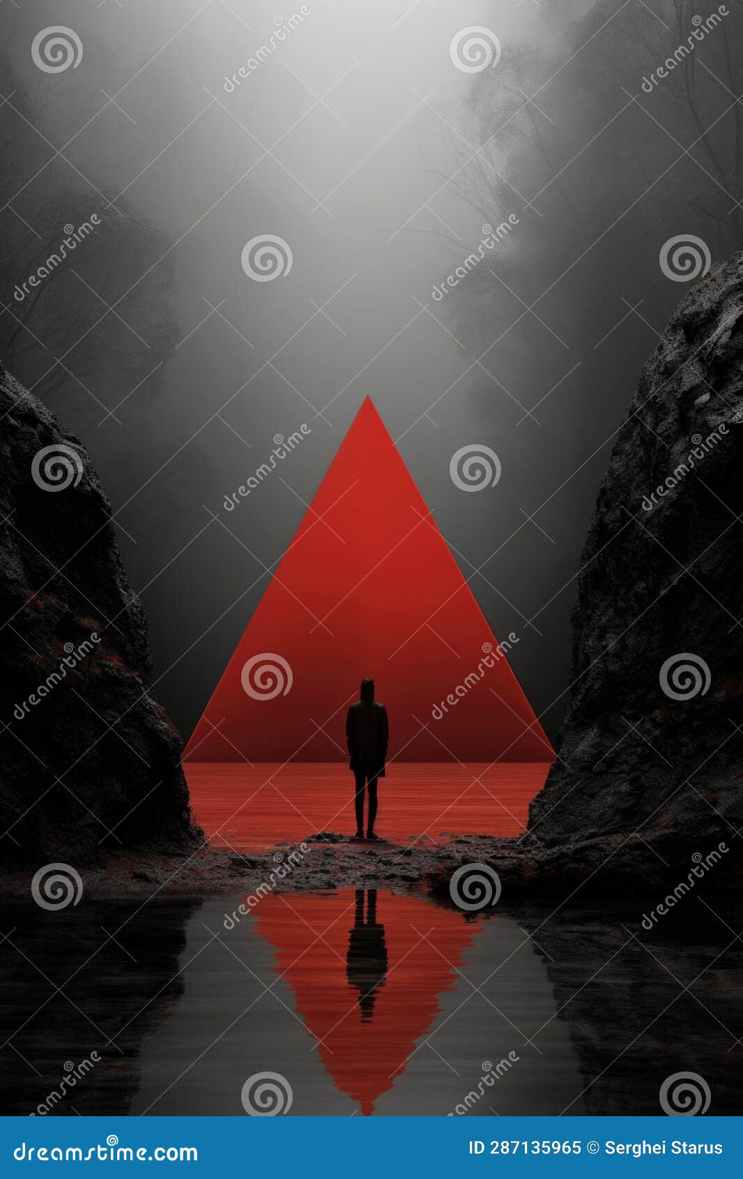 A Man Standing in Front of a Red Triangle. Generative AI Image. Stock ...
