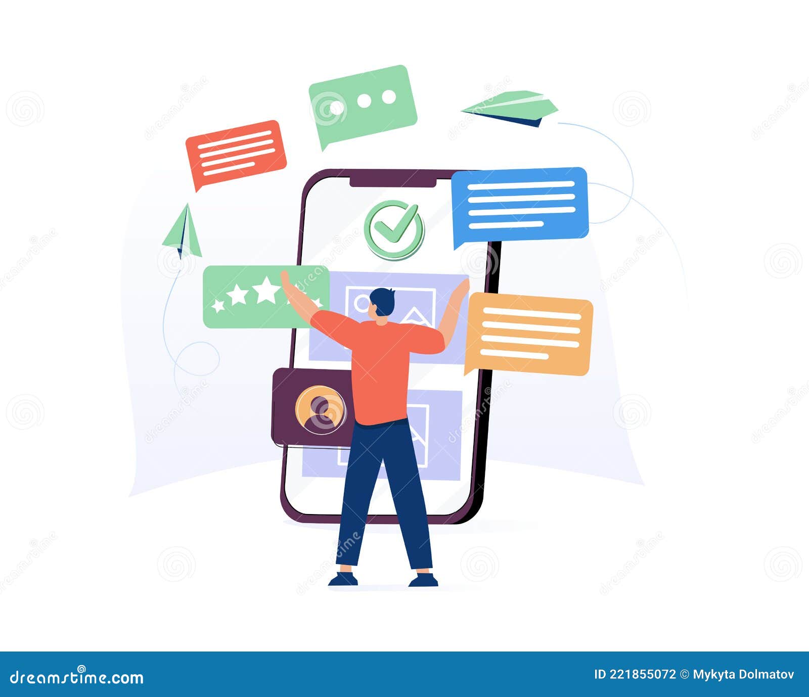 Man Standing in Front of Smartphone with Website on Screen. Concept of ...