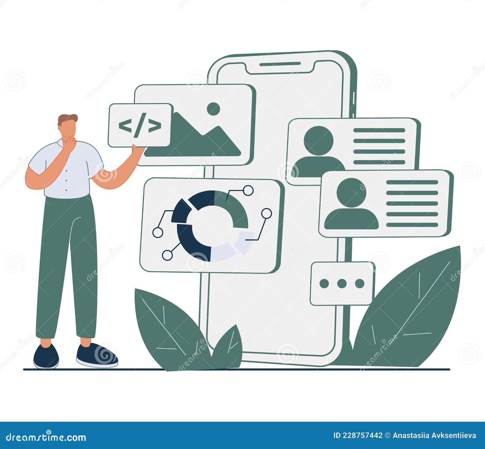 Man Standing in Front of Smartphone with Website on Screen. Concept of ...